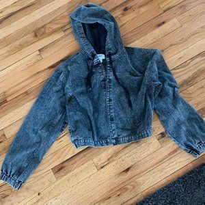 YMI | Jackets & Coats | Ymi Off Black Denim Hoodie Jean Jacket Size L ...